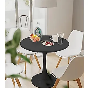Sinovoy White Round Dining Table Modern Style 31.5" with Pedestal Base in Tulip Design, Mid-Century Leisure Table for Kitchen Dining Room & Living Room (Black)