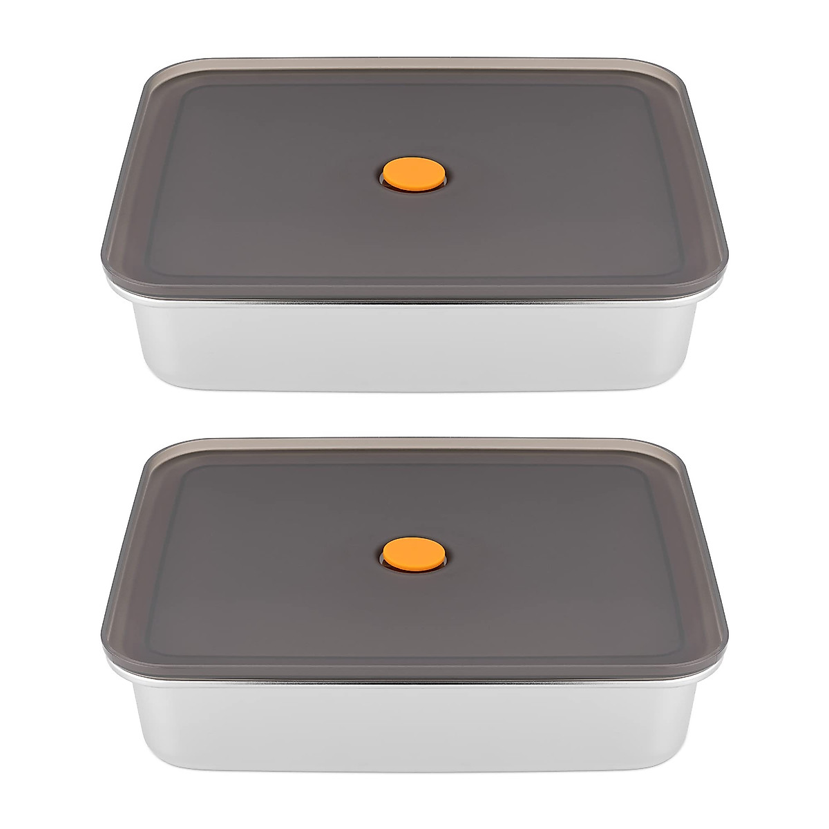 Navaris Stainless Steel Marinating Containers (Set of 2) - Metal Meat Marinade Container with Lid - Dishwasher Safe Food Storage 9.3" x 7.5" x 2.2"