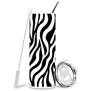 Honeybaby Trendy Zebra Coffee Tumbler 20 oz with Straw & Lid Leak Proof Tumbler Reusable Stainless Steel Tumblers Insulated Water Bottles Gifts for Women Men