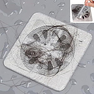 xwxwseui Disposable Hair Drain Stickers 4" X 4", 2024 New Drain Mesh Hair Catcher for Bathroom Laundry Bathtub Kitchen Sink (70)
