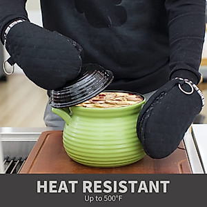 Oven Mitts, 2pcs Kitchen Mitts for Oven, Oven Mitts Heat Resistant with Silicone Non-Slip Grip and Hanging Loop, Oven Gloves to Protect Hands for Cooking, Baking and Grilling(Black)