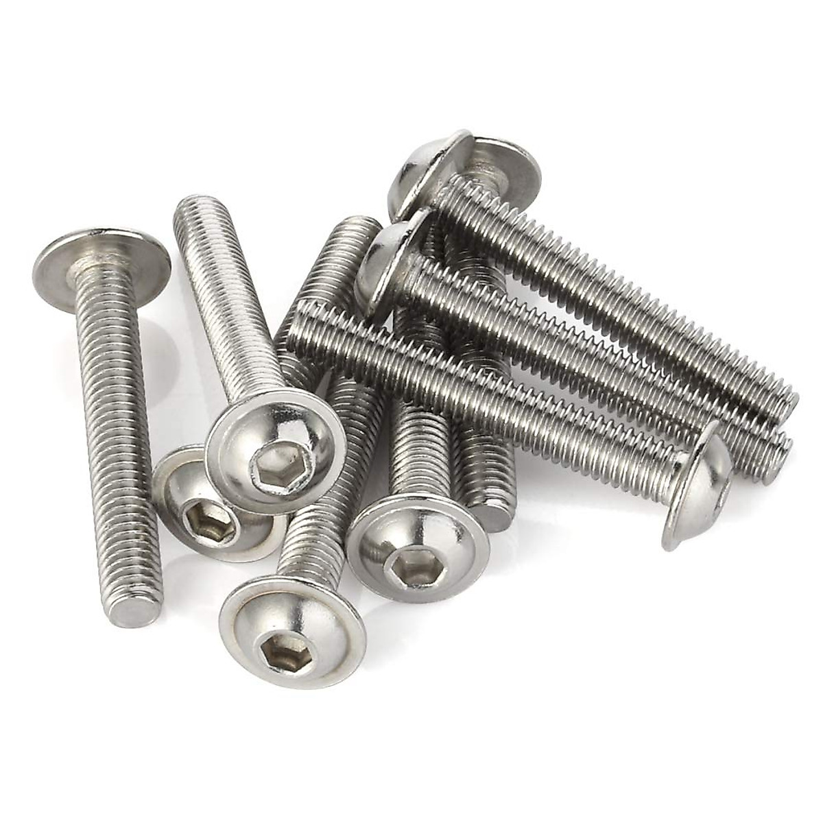 M6-1.0 x 25mm Flanged Button Head Socket Cap Screws, Stainless Steel 18-8 (304), Bright Finish, Full Thread, Allen Socket Drive, 25 PCS
