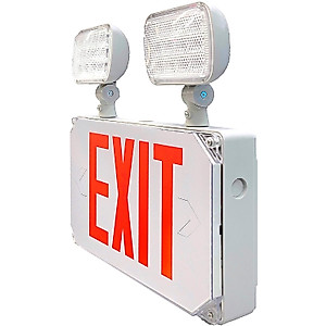 Wet Location Red Exterior Weatherproof Outdoor LED Combo Exit Sign Emergency Light With Battery Backup, Double Face, AC 120V/277V, UL Certified (4 Pack)