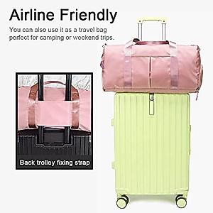 Uorbeay Gym Bag for Women and Men, Lightweight Duffel Bag for Sports, Gyms, Swimming, Yoga and Weekend Getaway, Waterproof Tote Bags with Wet Pocket and Shoes Compartment (Pink)