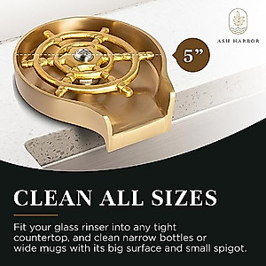 Solid Brass Glass Rinser for Kitchen Sink – Efficient, High-Pressure Cup Washer for Sink attachment – No Rust – 5 In. Wide Glass Cup Cleaner for Sink with all Glass Washer Install Parts by Ash Harbor