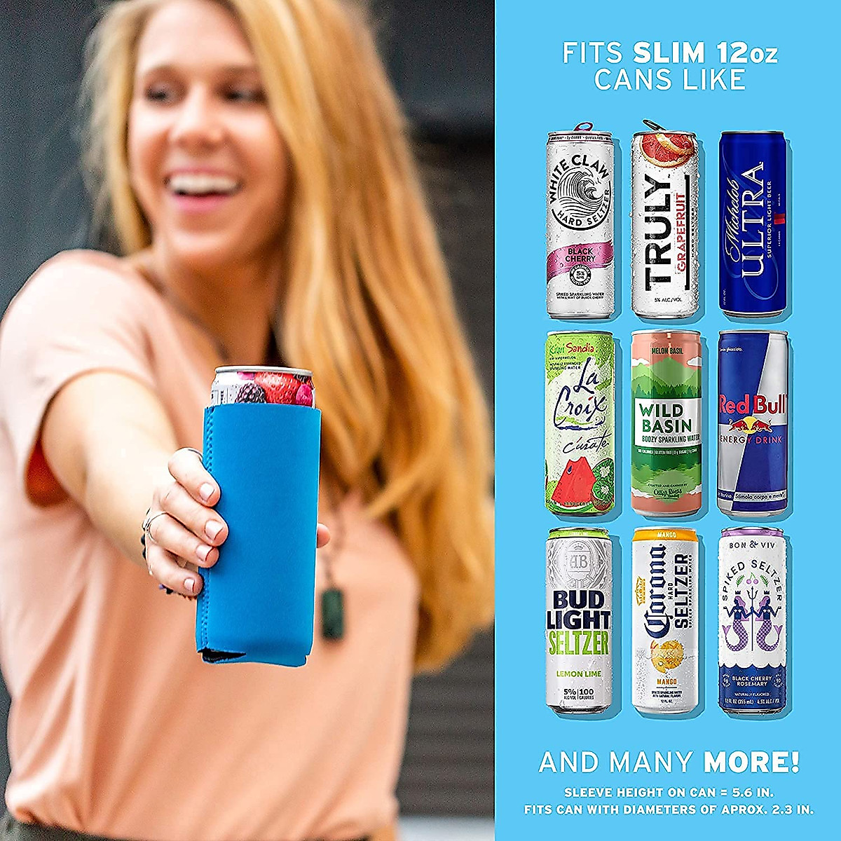 Slim Can Cooler Sleeves (14-Pack) Soft Insulated Slim Can Koolie for White Claw Seltzer & Slim Beer - HTV Blanks for Vinyl Projects - Skinny Can Koolies Bulk - Tall Can Koolie - Coolies for Slim Cans