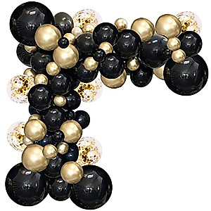 Black and Gold Balloon Garland Kit, 114Pcs Black and Gold Balloons Party Decorations 4 Size Black Gold Latex Party Balloons for Black and Gold Birthday Decorations, New Years, Wedding, Graduation