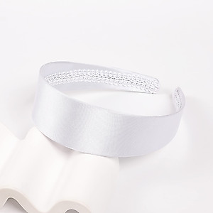 White Headband Halloween Headbands for Women - Thick Head Band 60s Headband White 70s headband for Adults Satin Headbands for Women Girls, Non Slip 1.6 Inch Wide 1 Pack