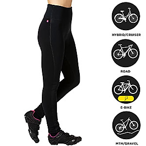 Terry Cycling Padded Bike Pants Womens Winter Tight Regular & Petite - Fleece Windproof Water Resistant Hi-Rise Leggings for Women - Black, Large