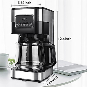 10-Cup Coffee Maker,Programmable Coffee Machine with Touch Screen,Glass Carefe,Reusable Filter,Auto Shut-Off and Pause,Regular & Strong Brew for Home and Office,Silver and Black