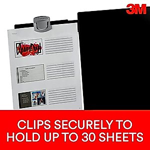 3M Monitor Mount Document Clip Copy Clip, Mounts Right or Left with Command™ Adhesive, Use on Monitors and Laptops for Easy Viewing and Reduced Clutter, Holds up to 30 Sheets, Black (DH240MB)