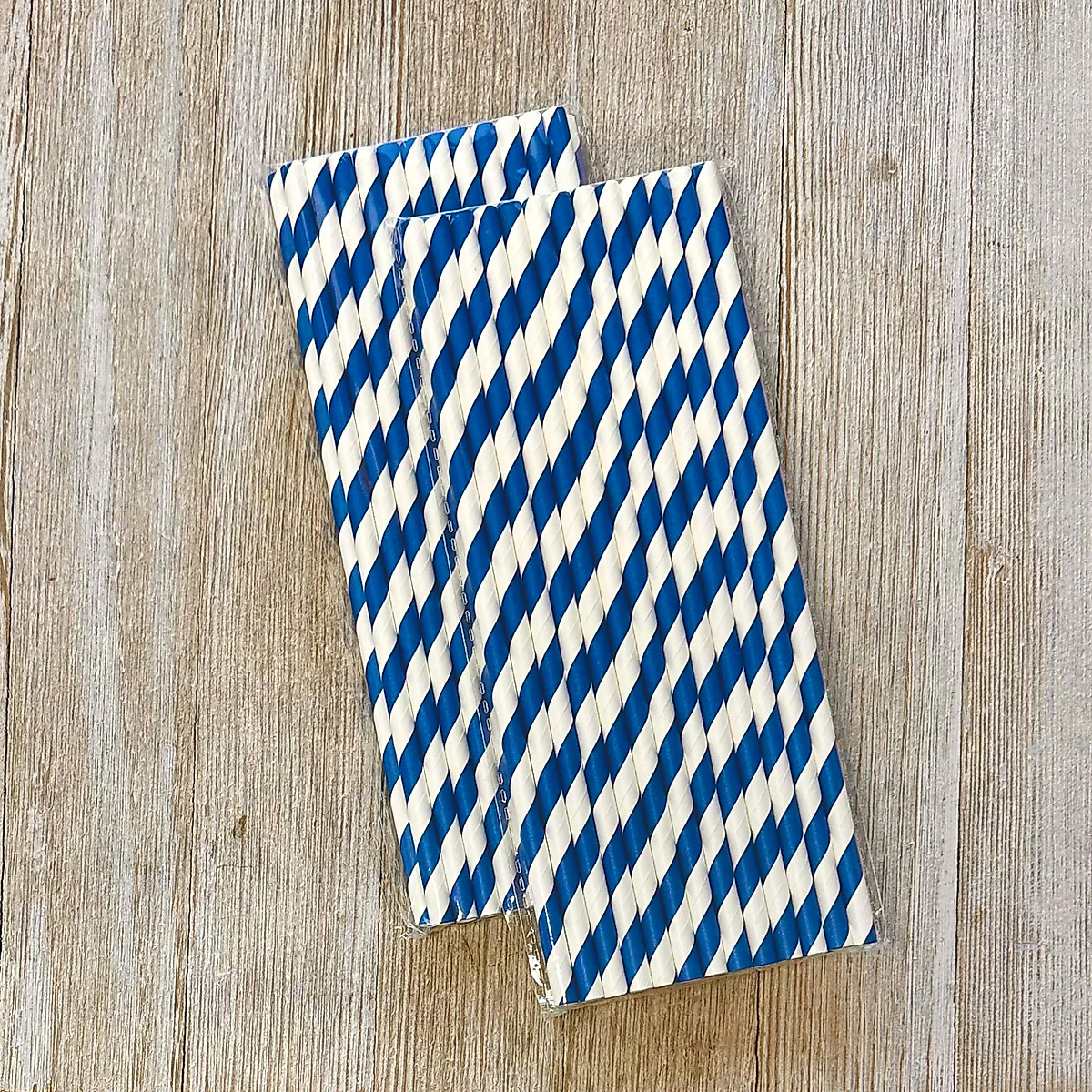 Striped Paper Straws - Navy Blue White - 7.75 Inches - Pack of 50- Outside the Box Papers Brand