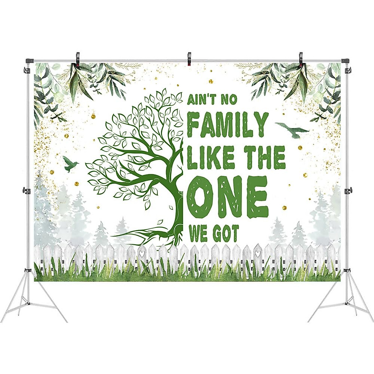 Ticuenicoa Family Reunion Backdrop 7x5ft Family Tree Leaves Welcome to Our Family Members Photography Background Gathering Gold and Green Party Decorations Supplies Photo Banner Booth Props