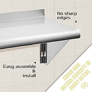 HALLY SINKS & TABLES H Stainless Steel Shelf 18 x 36 Inches, 350 lb, Commercial Wall Mount Floating Shelving for Restaurant, Kitchen, Home and Hotel
