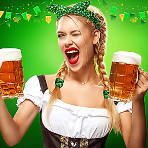 Syhood 5 Pairs St. Patrick's Day Faux Leather Earrings Teardrop Dangle Earrings and 5 Pieces Irish Green Hair Scrunchies and 5 Pieces St. Patrick's Day Wire Headbands Headwrap for Women and Girls