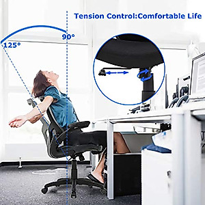 Home Office Chair Mesh Desk Chair Computer Chair with Lumbar Support Flip Up Arms Ergonomic Chair Adjustable Swivel Rolling Executive Mid Back Task Chair for Women Adults, Black