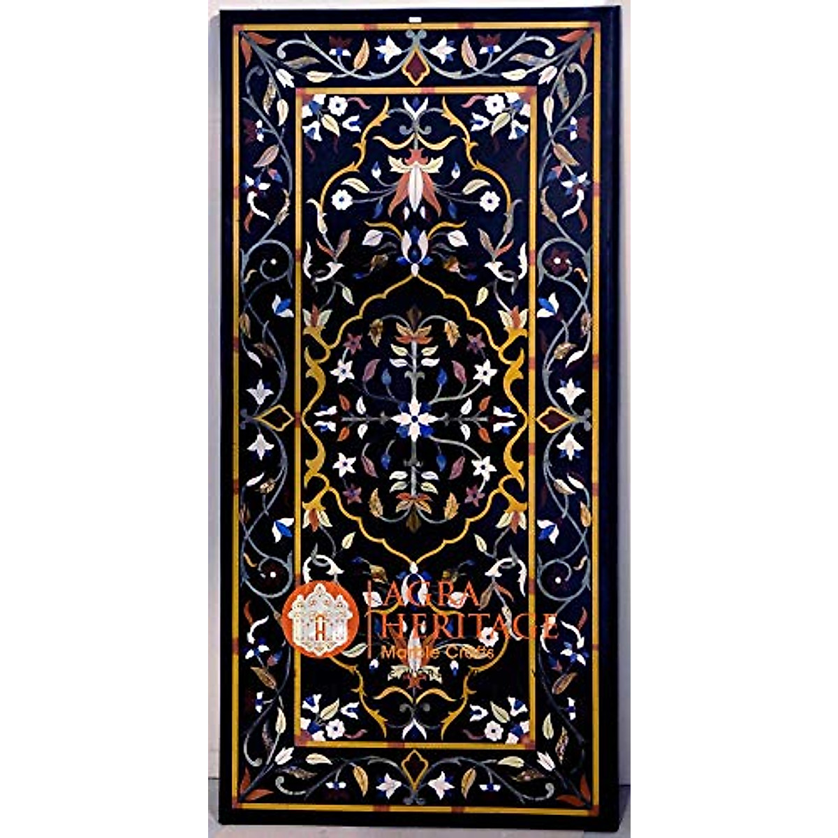 Black 55"x26" Center Marble Dining Table Top Pietra Dura Inlay Design Hallway Living Furnture