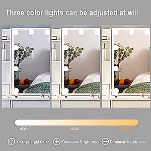 Hikooo Vanity Table, Makeup Vanity with Lighted Mirror,Vanity Mirror with 10 Lights and Table Set,Vanity Desk Dressing Table with Drawers for Girls Women,White