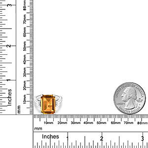 Gem Stone King 925 Sterling Silver Yellow Citrine Engagement Ring For Women (8.27 Cttw, Emerald Cut 14X10MM, Gemstone Birthstone, Available in size 5, 6, 7, 8, 9)