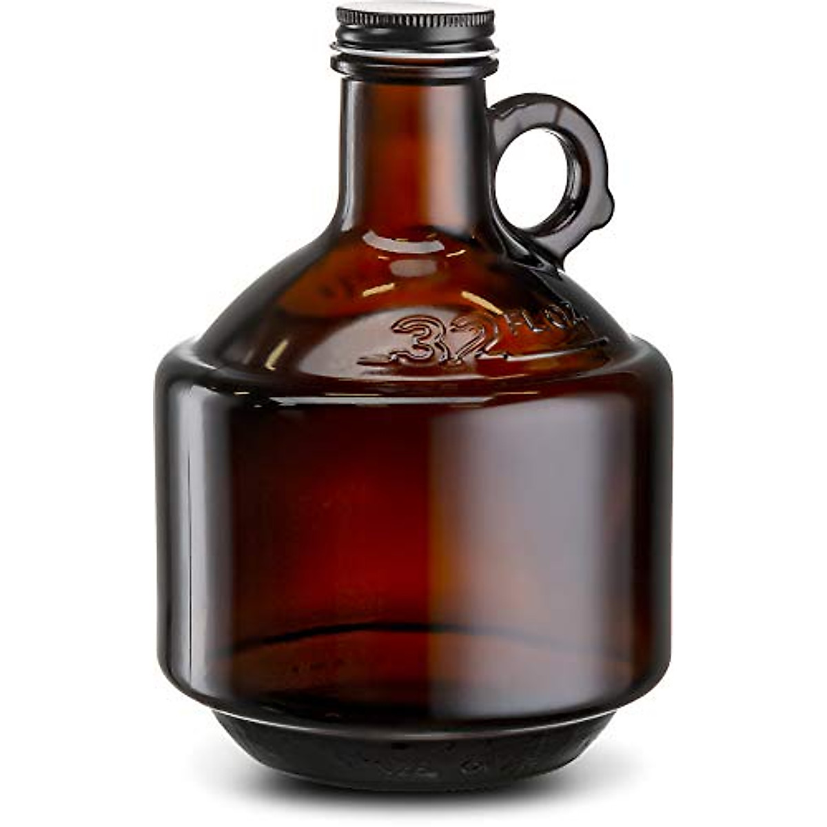 KooK Amber Glass Bottles, Growlers, with Black Plastisol Lined Lids, Beer, Soda, Cider, Kombucha, Set of 6, 32oz