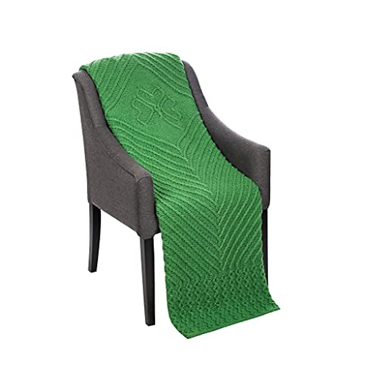 SAOL Irish Throw with Shamrock - 100% Merino Wool Aran Couch Blanket 48'' x 68'' (122 x 173 cm) (Green)