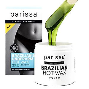 Parissa Brazilian Hot Wax Kit No-Strips needed and Microwavable for At-Home Hair Removal on Brazilian, Bikini or Underarm