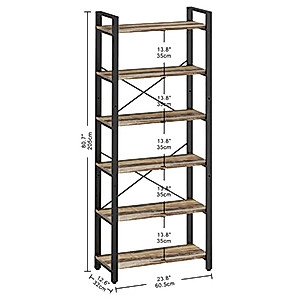 IRONCK Bookshelf 6-Tier Ladder Shelf 110lbs/shelf Vintage Industrial Style Bookcase for Home Decor, Office Decor