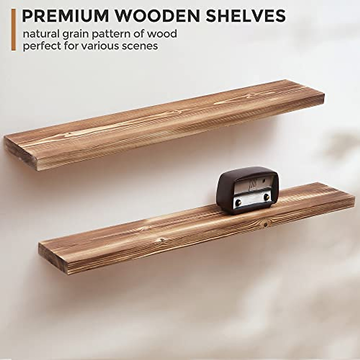 Floating Shelves - Natural Rustic Wooden Wall Shelf Set of 2- Handcrafted European Pine Storage Shelf Display Shelf for Kitchen Bathroom Living Room Bedroom Farmhouse - Light Walnut - 36 Inch