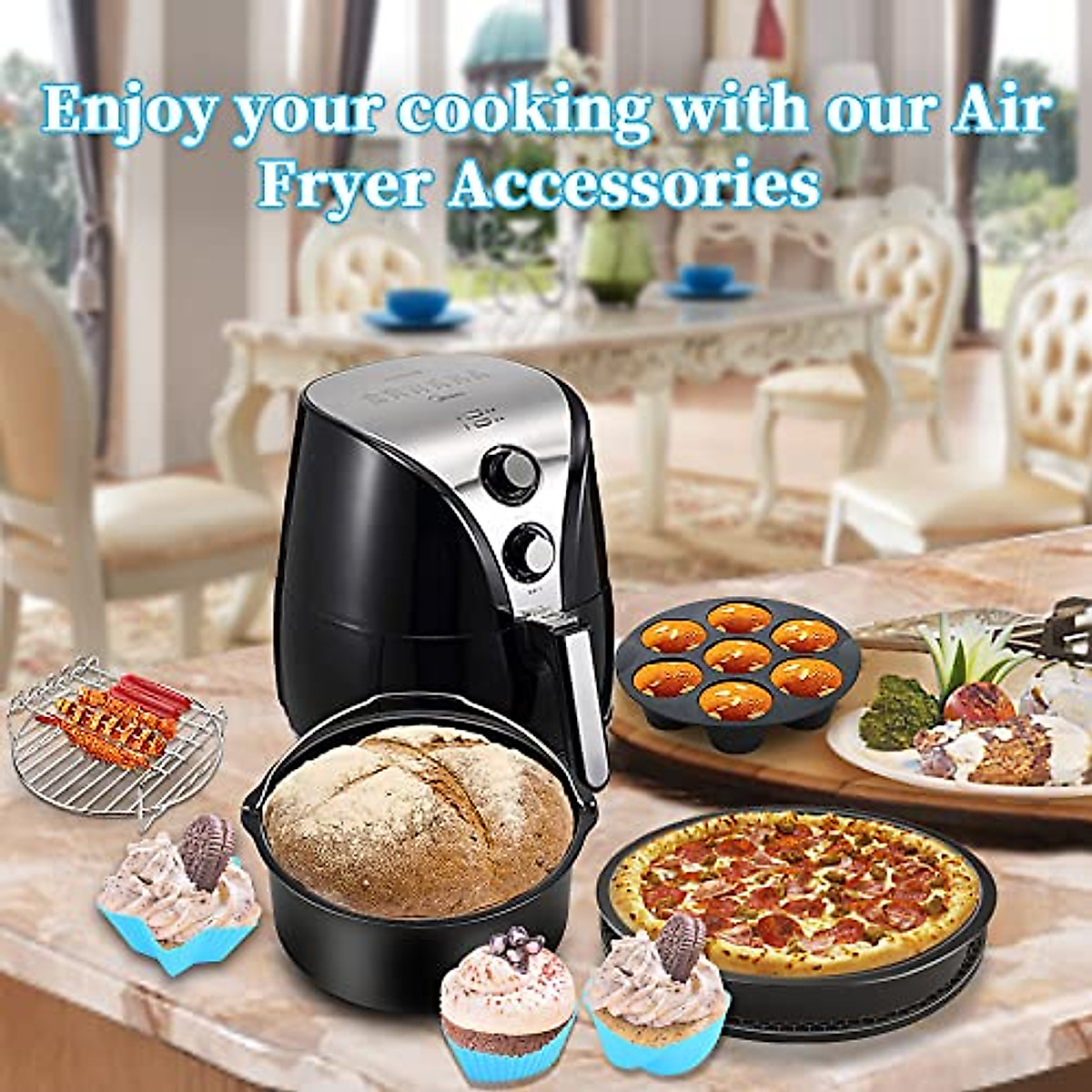 Air Fryer Accessories,13PCS for Ninja COSORI Power XL 5.3QT - 8QT Air Fryer with 9 Inch Cake Barrel