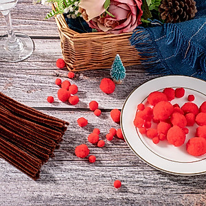 Whaline 350 Pcs Christmas Pipe Cleaners Set Including 100 Pcs Brown Craft Chenille Stems, 100 Pcs Multi Sized Wiggle Googly Eyes and 150 Pcs Pompoms for Christmas Craft Party DIY Art Supplies