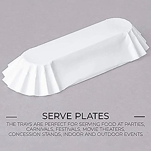 50 PCS Hot Dog Tray - Hotdog Serving Dish Set Paper Food Boats Disposable Fluted Dishes Corn Dogs Wrappers Holders Breakfast Sausage Trays Picniс Plates Hot Dog Cart Accessories