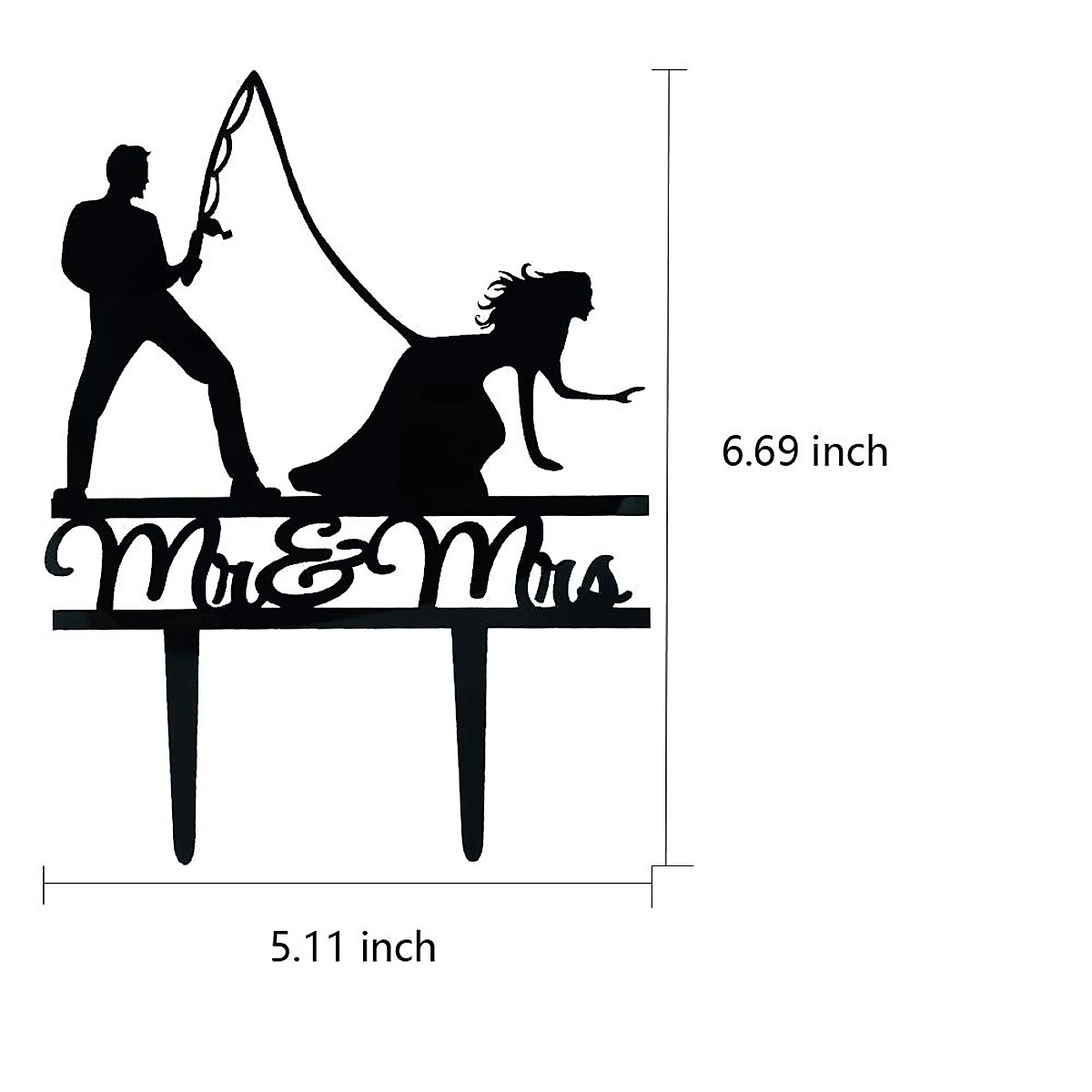 YzYbuaego Fishing Wedding Cake Topper, Black Mr & Mrs Wedding Cake Topper, Fishing Theme Wedding/Engagement/Bridal Shower Decoration（Fishing Couple)