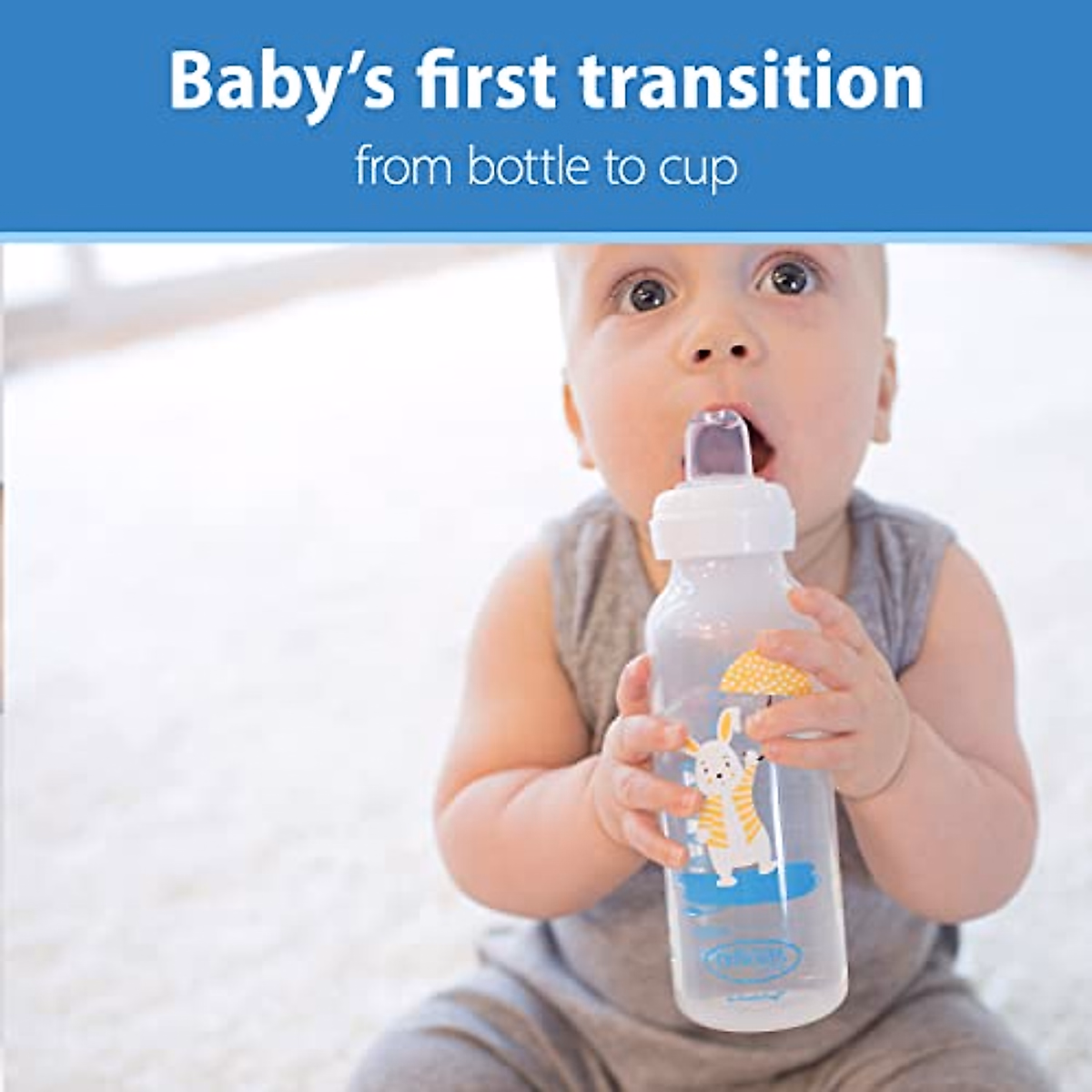 Dr. Brown’s® Milestones™ Narrow Sippy Bottle, 100% Silicone Soft Sippy Spout, 8oz/250mL, Flamingo & Bunny, 6m+