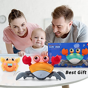 Growinlove Crawling Crab Baby Toy, Interactive Tummy Time Crab Toy with Music, Lights and Obstacle Avoidance Feature, USB Rechargeable Dancing Toy for Babies Boys Girls