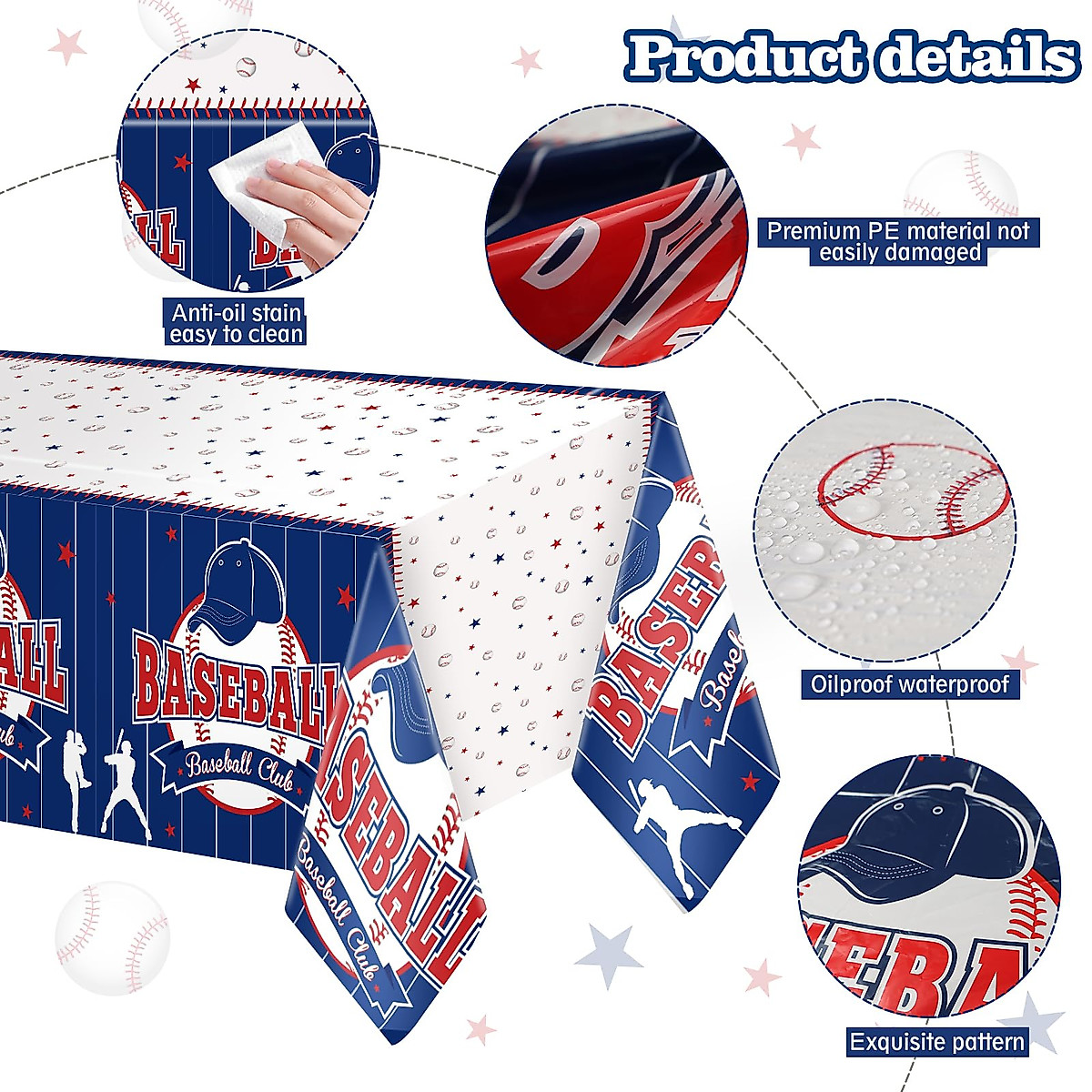 4 Pcs Baseball Party Decorations kit with 3pcs Baseball Theme Tablecloth and 1pc Baseball Banner, Baseball Party Supplies for Kid and Baseball Fans Sports Theme, Birthday Decor