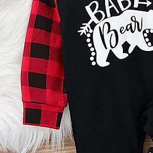 Aalizzwell Infant Baby Romper Toddler Brother Christmas Matching Outfits Xmas Buffalo Plaid Bear Boys Clothes 0-3 Months