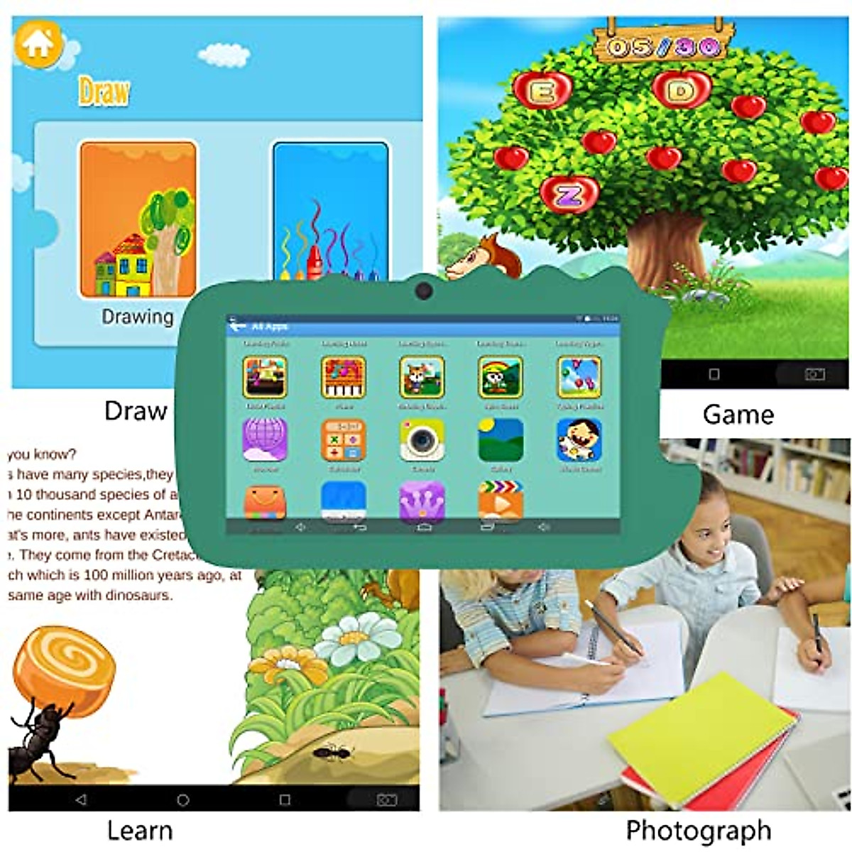 YQSAVIOR 7 inch Tablet for Kids, Android 11.0 Kids Tablet 16GB ROM Tablets WiFi Tableta, Dual Camera, Educational, Games, Parental Control Kids Tablet (Green)