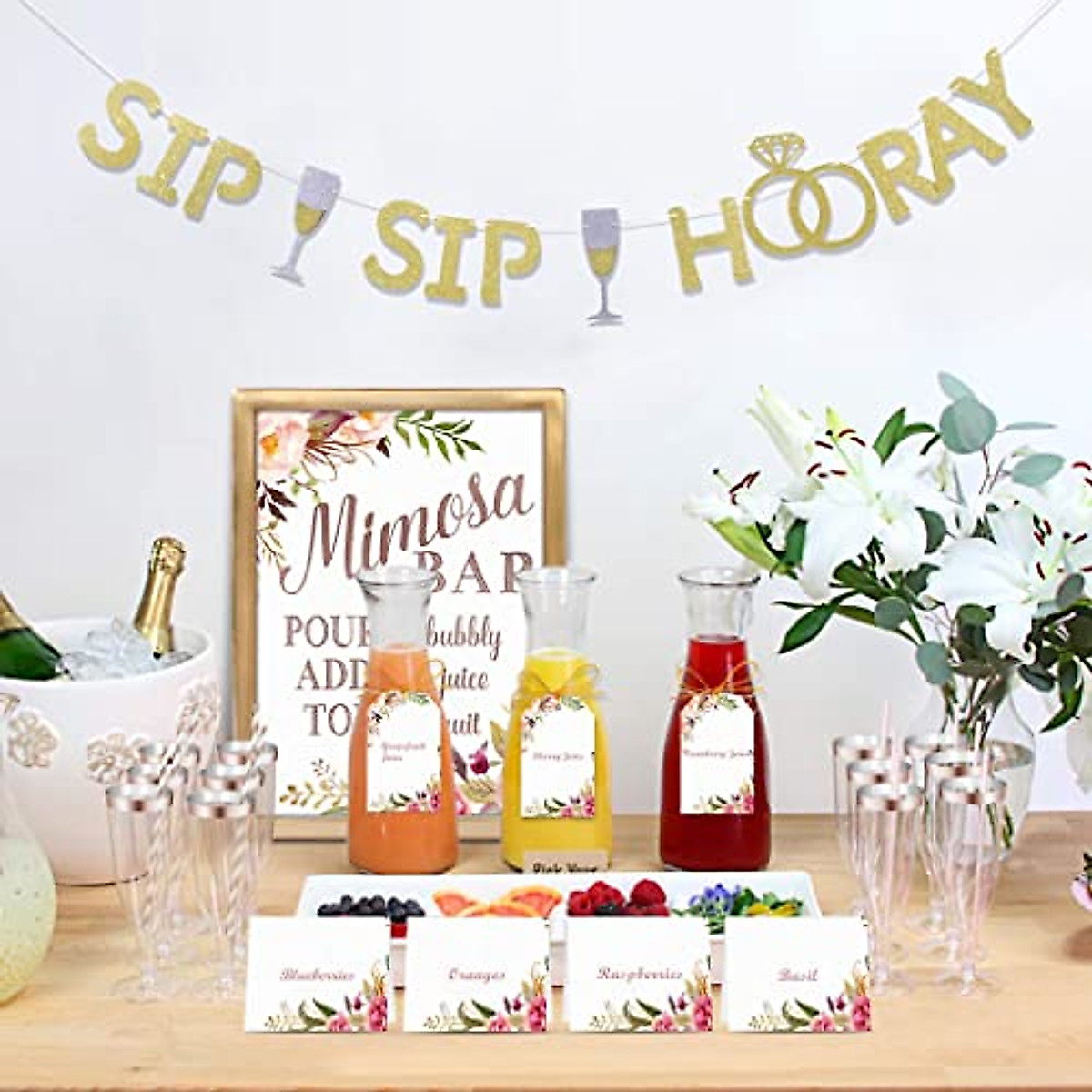 YESSWL Sip Sip Hooray Banner - Gold Glitter Bachelorette Wedding Engagement Birthday Party Decorations，bridal Shower Decoration，photo Booth Props
