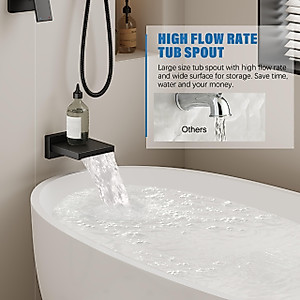 Holispa Black Shower System with Tub Spout, All Metal Tub Shower Faucet Set with 10” Rain Shower Head and Handheld Spray combo, Wall Mounted Tub Shower Systems with Valve and Trim Kit, Matte Black