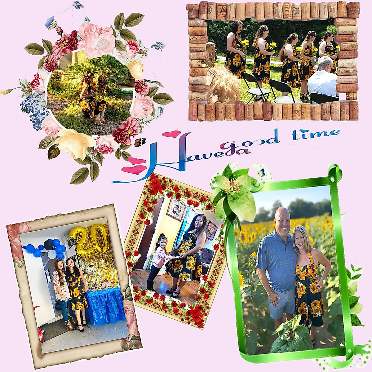 Topdress Women's Vintage Polka Audrey Dress 1950s Halter Retro Cocktail Dress Black Sunflower M