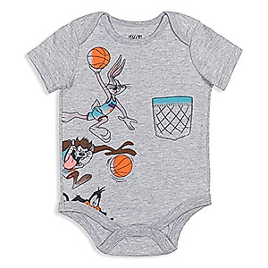 space jam Looney Tunes Baby Boys 3 Pack Short Sleeve Bodysuit Blue/White 24 Months