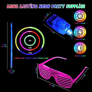 HHJ 190 PCS Glow in The Dark Party Supplies Glow Sticks Bulk Party Pack with 100 Glow Sticks 30 Led Glasses 60 Finger Lights Glow Party Favors for Kid Adult Birthday Wedding Concert 4th of July
