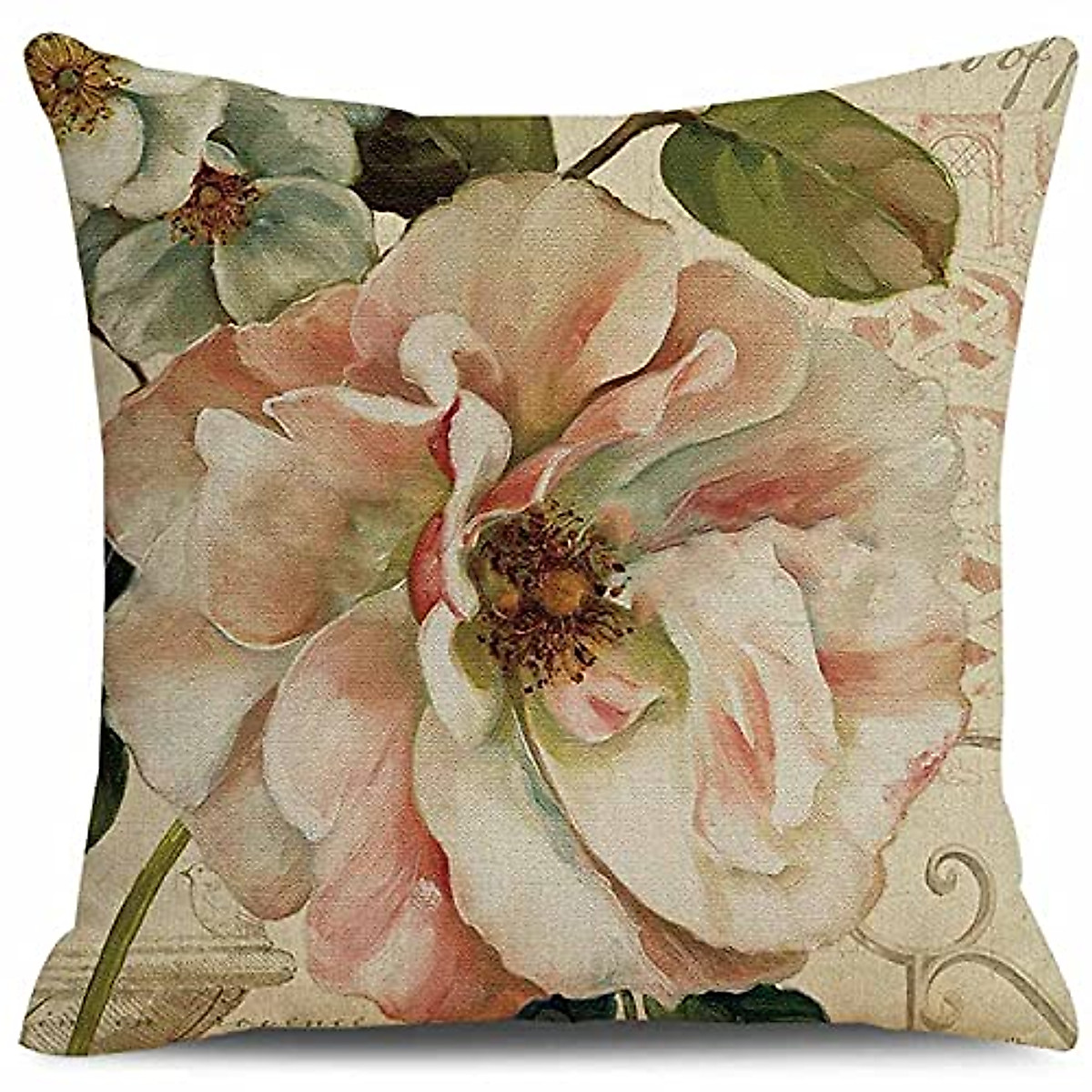 CARROLL 18" x 18" Retro Garden Farm Flower Pattern Spring Decoration Throw Pillow Cover Home and Outdoor Decoration Pillow Case Sofa Cushion Cover a Set of 4