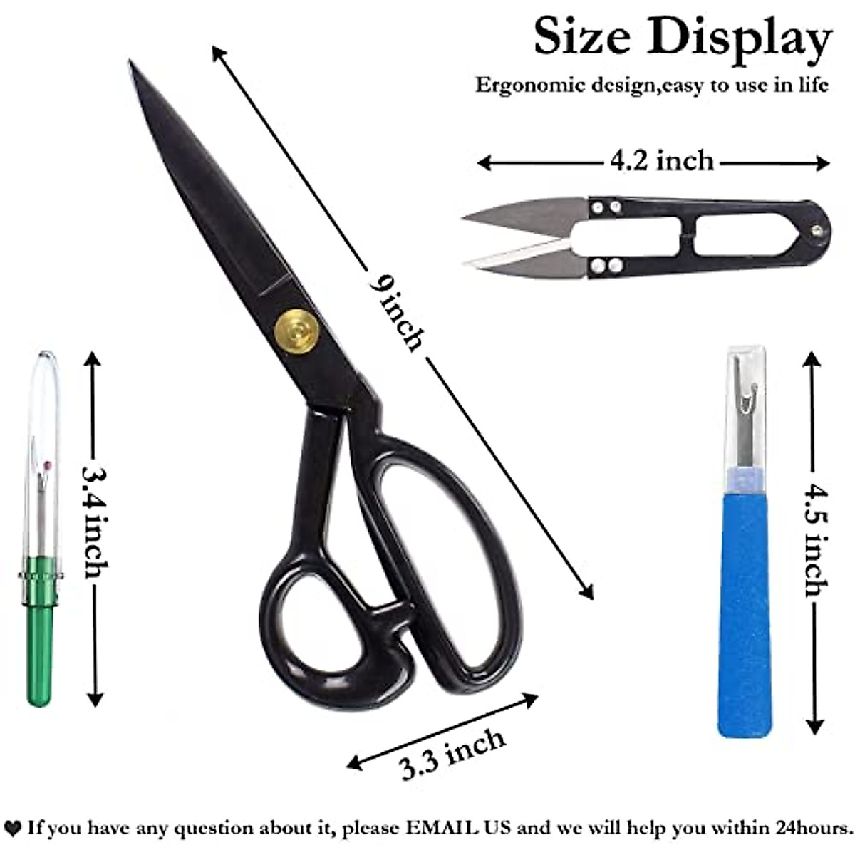 BIHRTC Fabric Scissors Professional 9 inch Heavy Duty Scissors Dressmaking Tailor Scissors U Shape Yarn Thread Cutter Ripper Sewing Shears Scissor for Cloth Altering Leather Threading Cutting