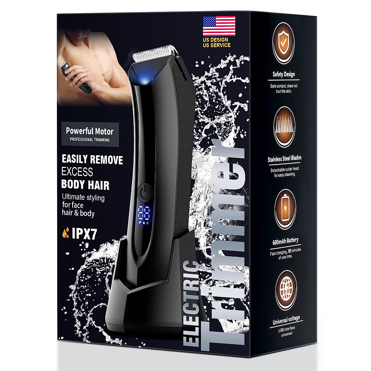 2023 Electric Groin Hair Trimmer, Ball Trimmer for Men Nose Hair Trimmer, Replaceable Ceramic Blade Heads, USB Recharge Dock & Nose Hair Trimmer, Waterproof Wet & Dry Shaving Male Hygiene Razor