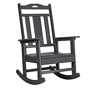 LOENIY Outdoor Rocking Chair All Weather Resistant Rocking Chair with High Backrest Patio Rocking Chair Outside Rocker (1, Black)