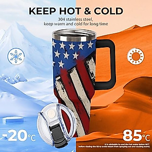 100% BLUE COLLAR Handle Tumbler for Women and Men, Cool American Flag Large Capacity Stainless Steel Cup with Rubber Ring and Straw, Water Bottle for Walking,Climbing