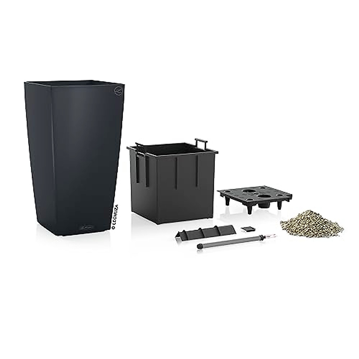 Lechuza 13164 Cubico Color 22 Self-Watering Planter for Indoor and Outdoor Use, 9" x 9" x 16", Slate Matte