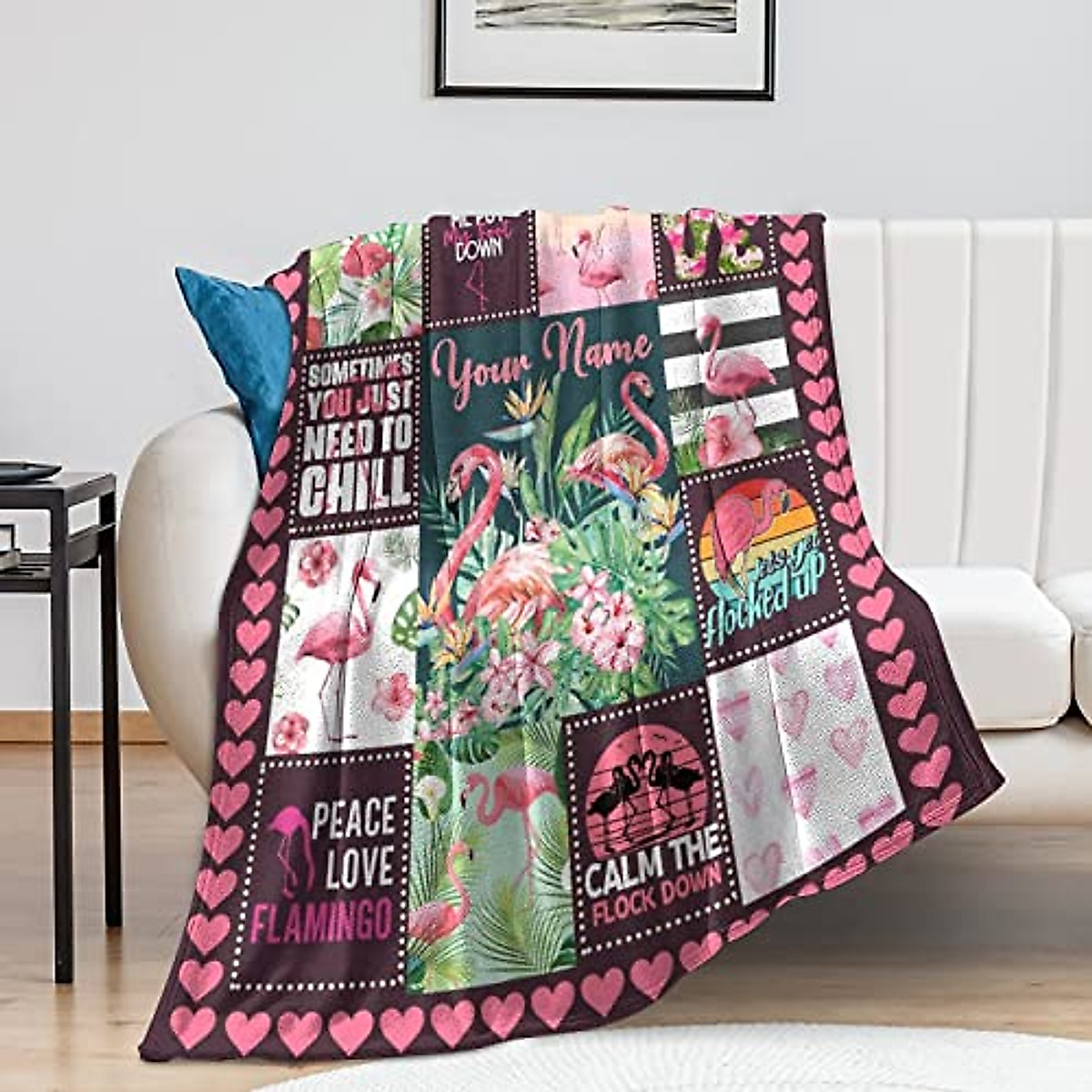Custom Name Flamingo Blanket Gifts, 80"x60" Pink Flamingo Throw Blankets for Girls Women, Personalized Soft Plush Fuzzy Blanket, Gifts for Flamingo Lovers, All Season Throw Blanket for Sofa Bed Couch
