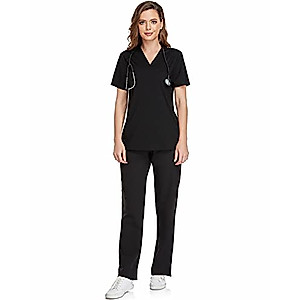 COMENII Scrub Tops for Women, Two Pocket Sporty Quick-Dry Stretch V-Neck Workwear, Anti-Wrinkle Medical Scrubs for Women(Black L)
